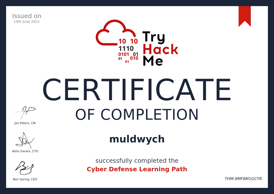 Just Completed ‘Cyber Defence Pathway’ at TryHackMe. - The Security Noob.